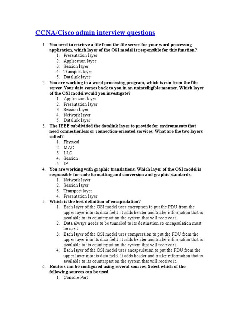 CCNA Interview | PDF | Osi Model | Internet Protocols