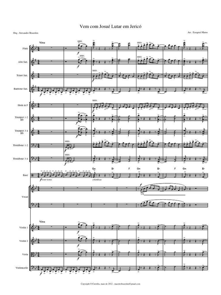 Vem Com Josué Lutar em Jericó - Grade | PDF | Sound Technology | Popular Music