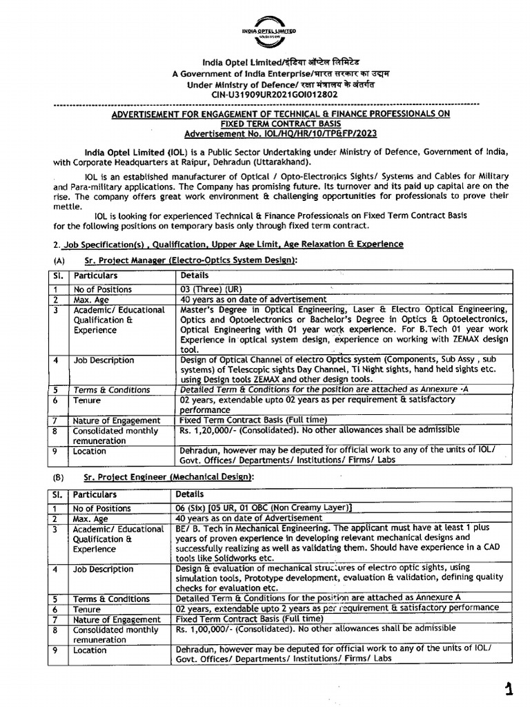 India Optel Limited Notification Application Form | PDF