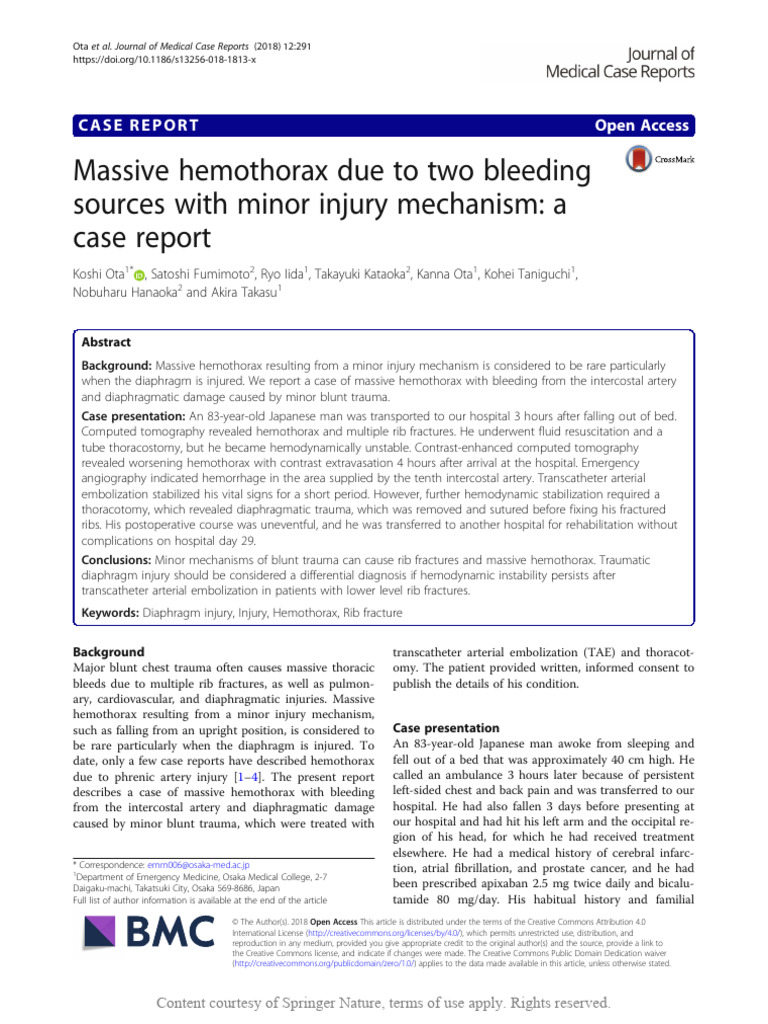 Massive Hemothorax Due To Two Bleeding Sources Wit | PDF | Injury | Thorax