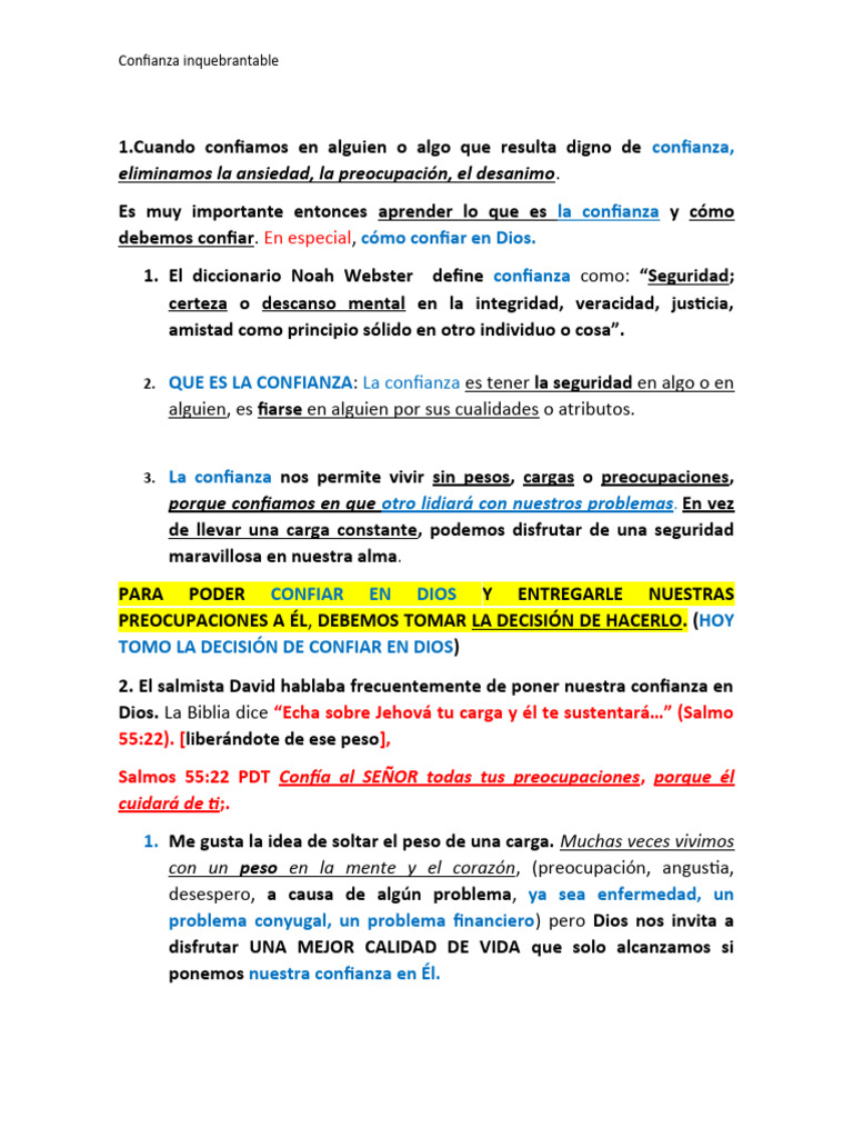 Confianza En Dios Inquebrantable Pdf Dios Mente