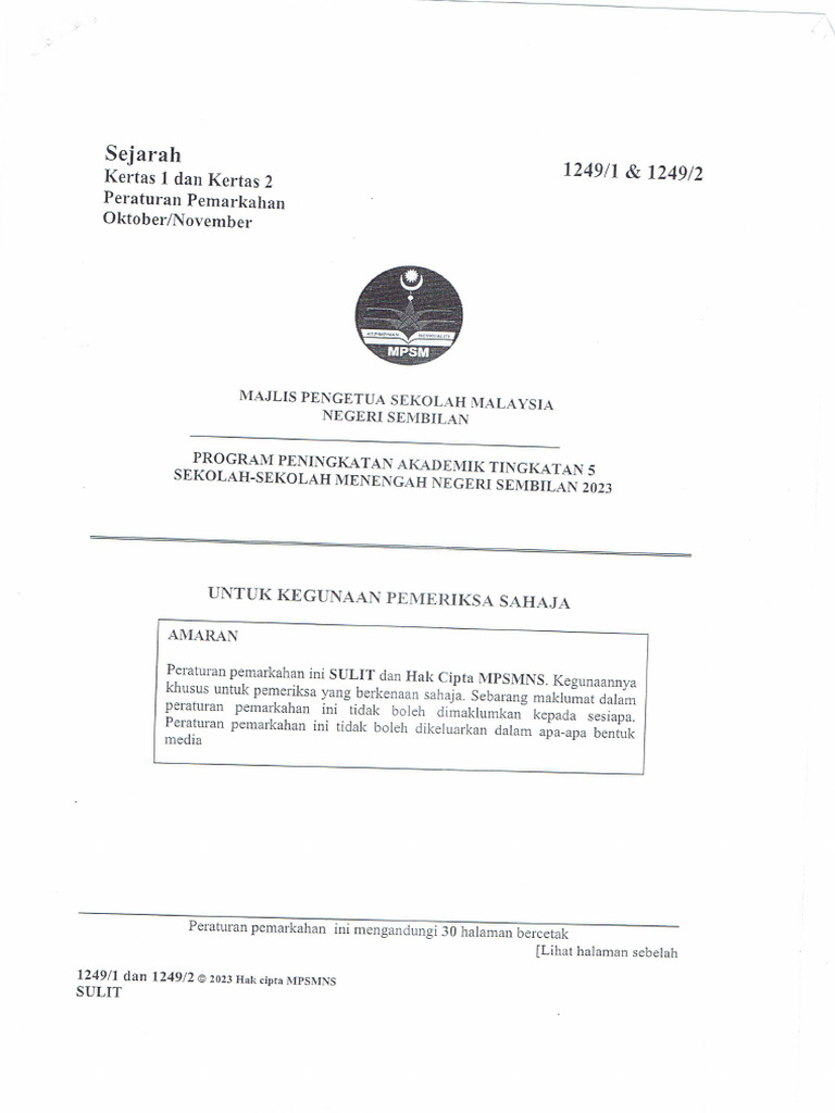 N9 Skema Sejarah K2 Trial Negeri Sembilan 2023 | PDF