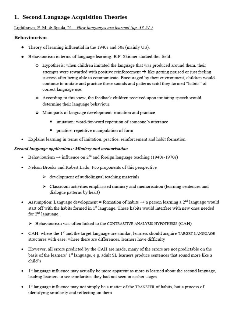 01 - SLA Theories | PDF | Second Language Acquisition | Psychology