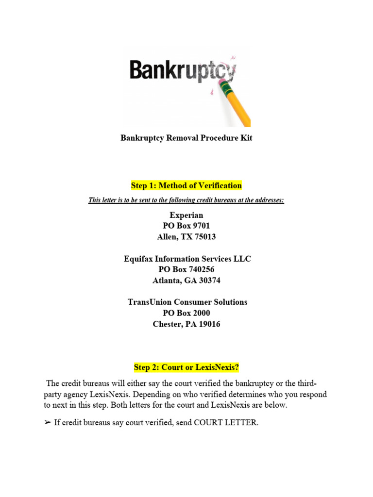 Bankruptcy Removal Procedure Kit | PDF | Credit Bureau | Credit History