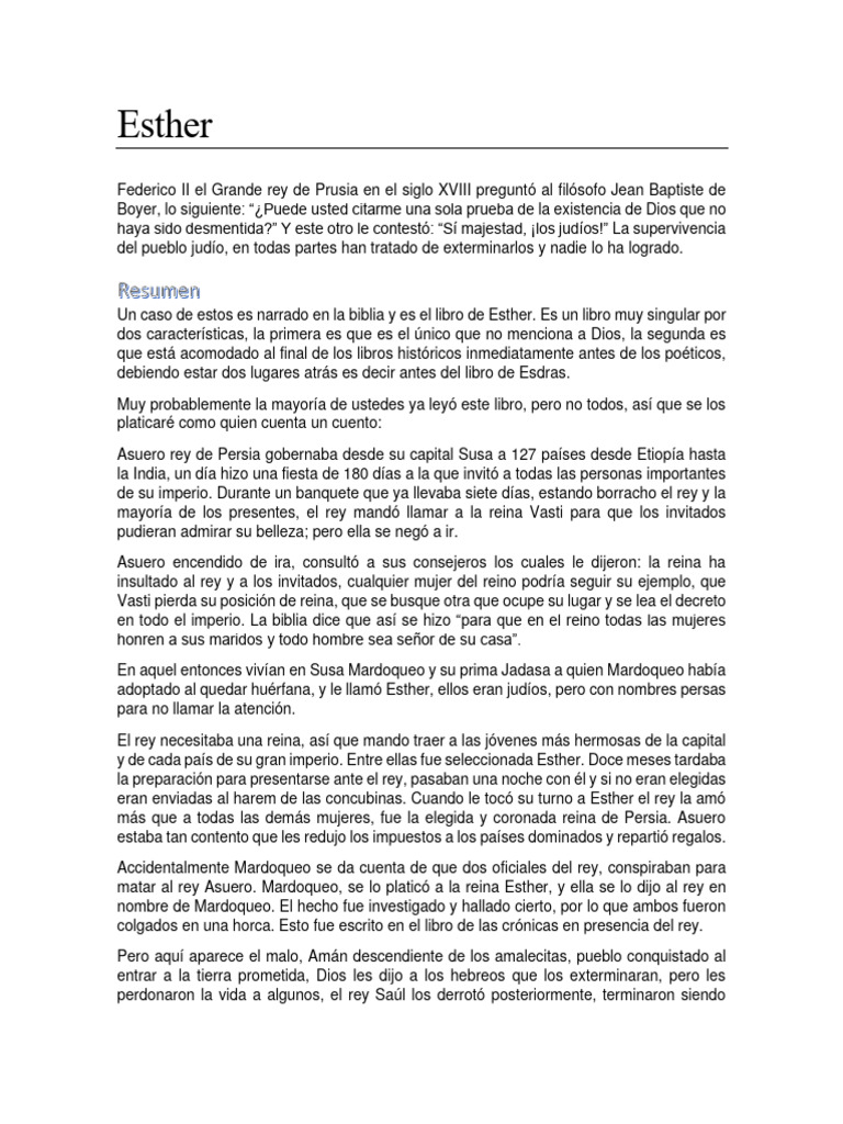 Resumen Del Libro de Esther | PDF | Esther