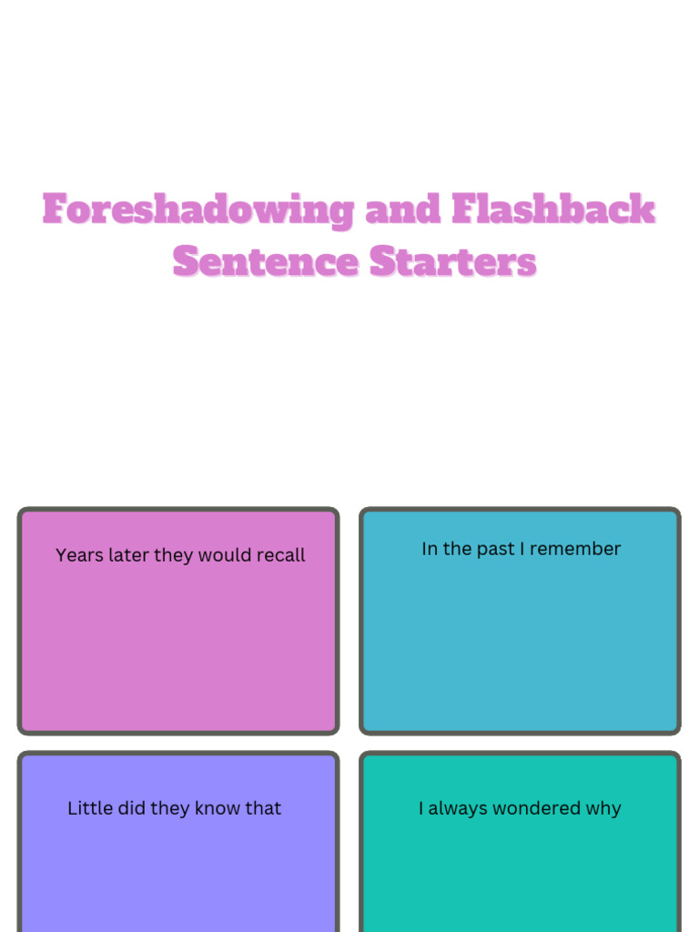 Foreshadowing and Flashback Foreshadowing and Flashback Sentence Starters Sentence Starters | PDF
