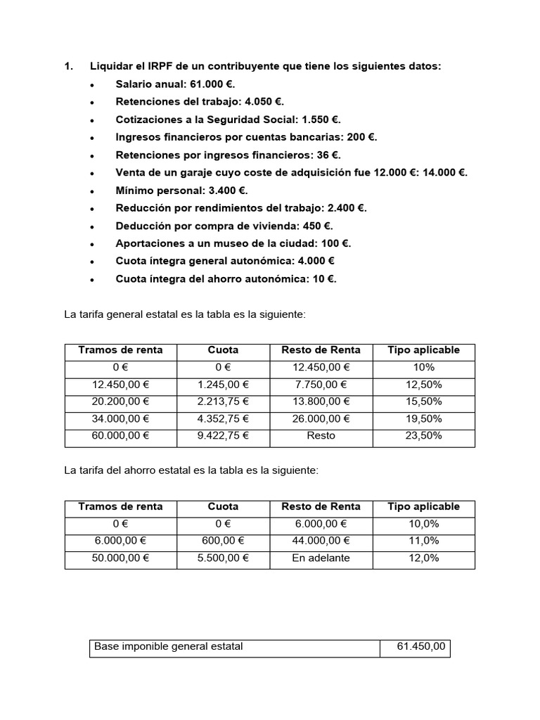 Ejercicio #1 de Liquidación Irpf | PDF