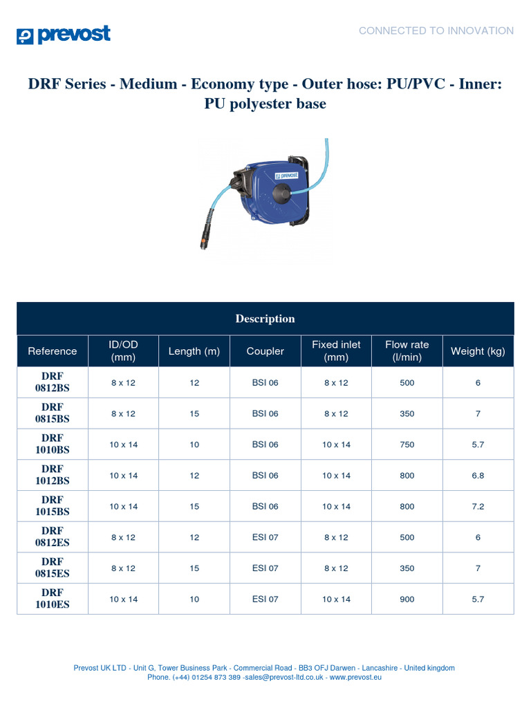 DRF Series Hose Reel Specifications | PDF | Manufactured Goods ...