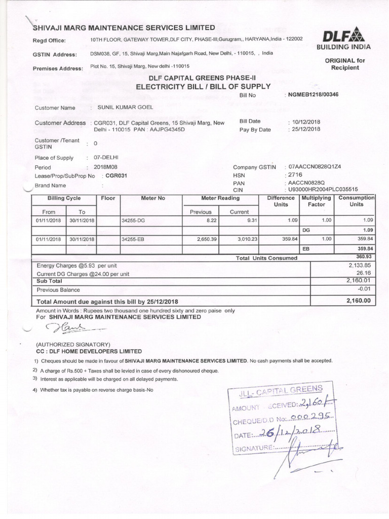 CGR-031 Electricity Dec Bill | PDF