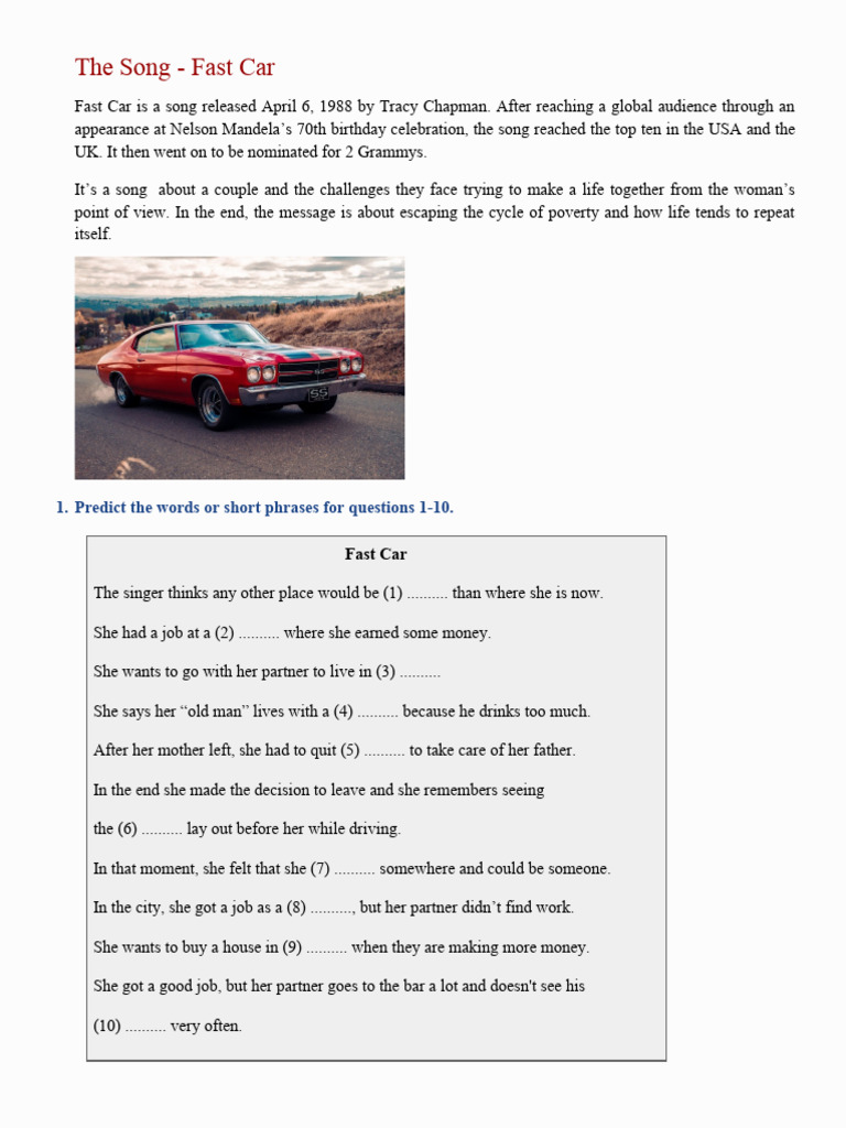 Fast Car (Song) | PDF