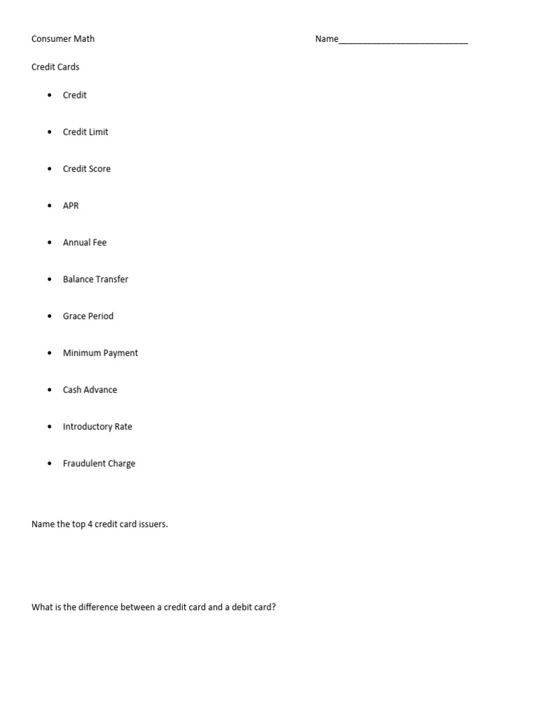 Credit Card Vocab | PDF | Career & Growth | Business