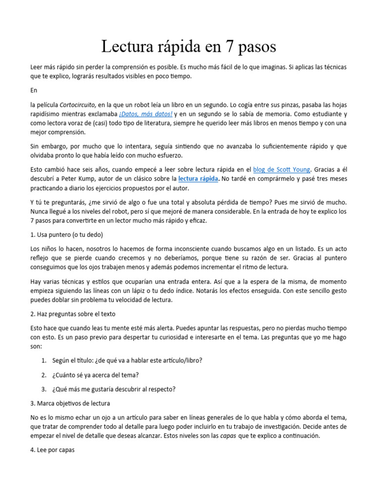 Lectura Rápida en 7 Pasos | PDF | Relaciones personales, crianza y ...