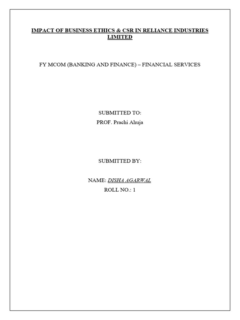 Business Ethics Project - FYMCOM | PDF | Sustainable Development ...