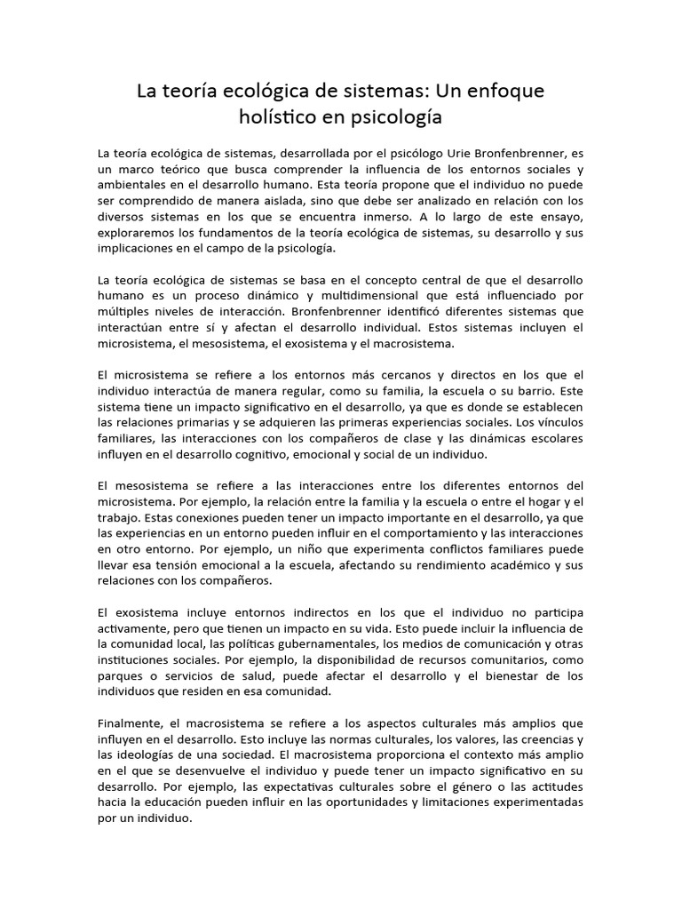 La Teoría Ecológica de Sistemas | PDF | Sicología | Teoría