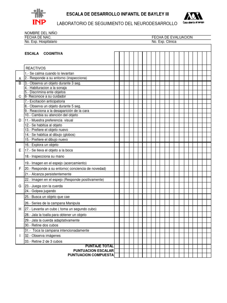 Escala de Desarrollo Infantil Bayley III | PDF | Lingüística