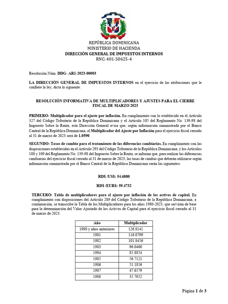 Resolucion DDG AR1 2023 00003 | PDF | República Dominicana | Impuestos