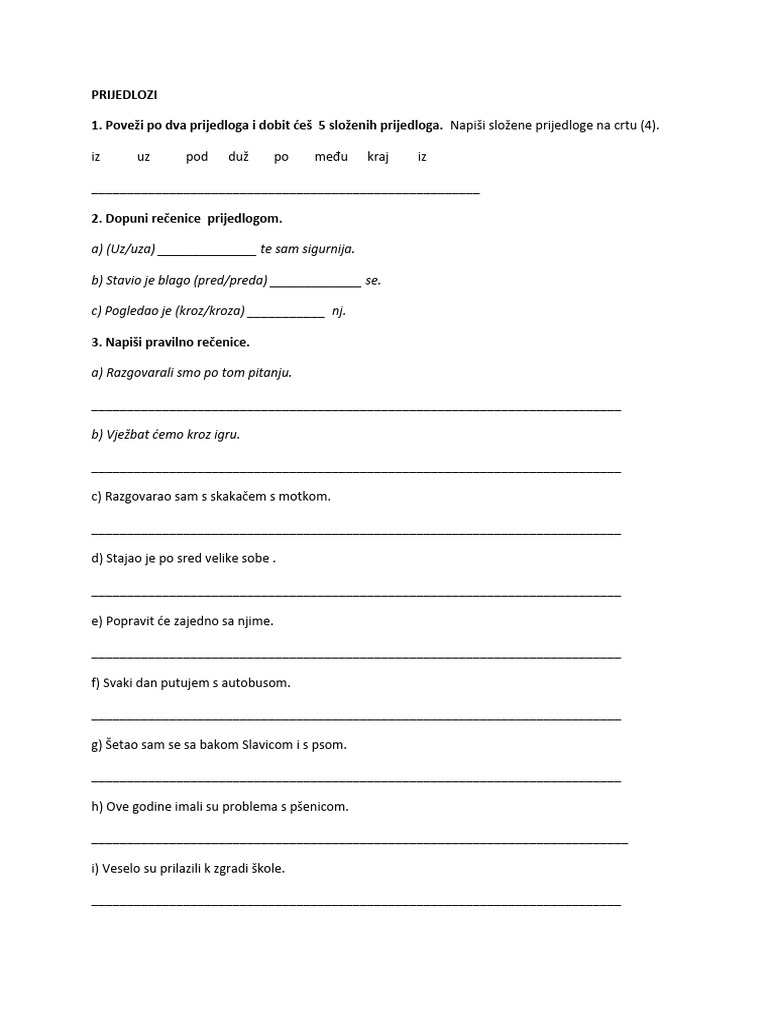 Prijedlozi I Prilozi - Vježba | PDF