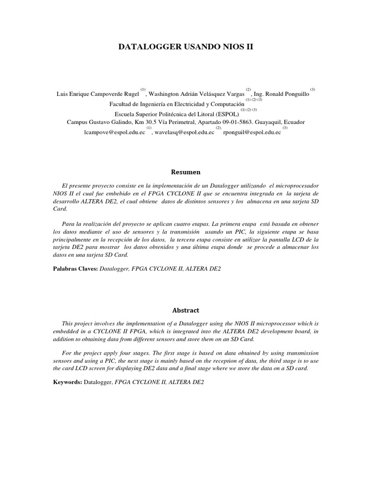 Datalogger con NIOS II en FPGA Cyclone II | PDF | Hardware de la ...