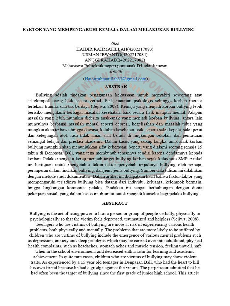 Faktor Penyebab Bullying Remaja | PDF