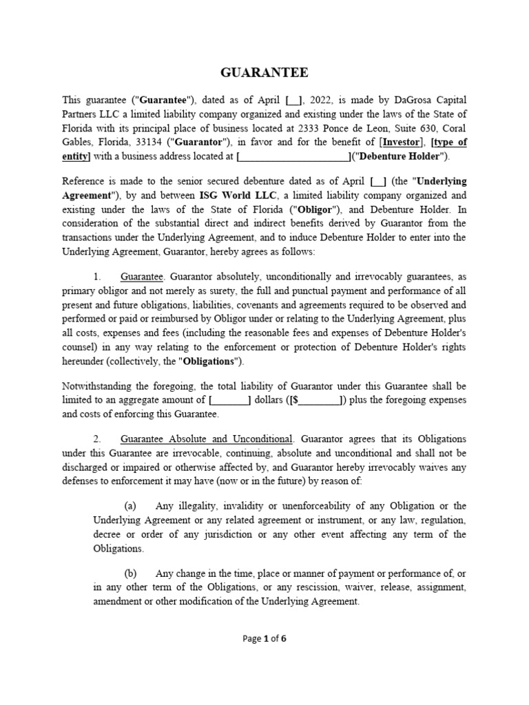 April 2022 - Guarantee v2 | PDF | Guarantee | Surety