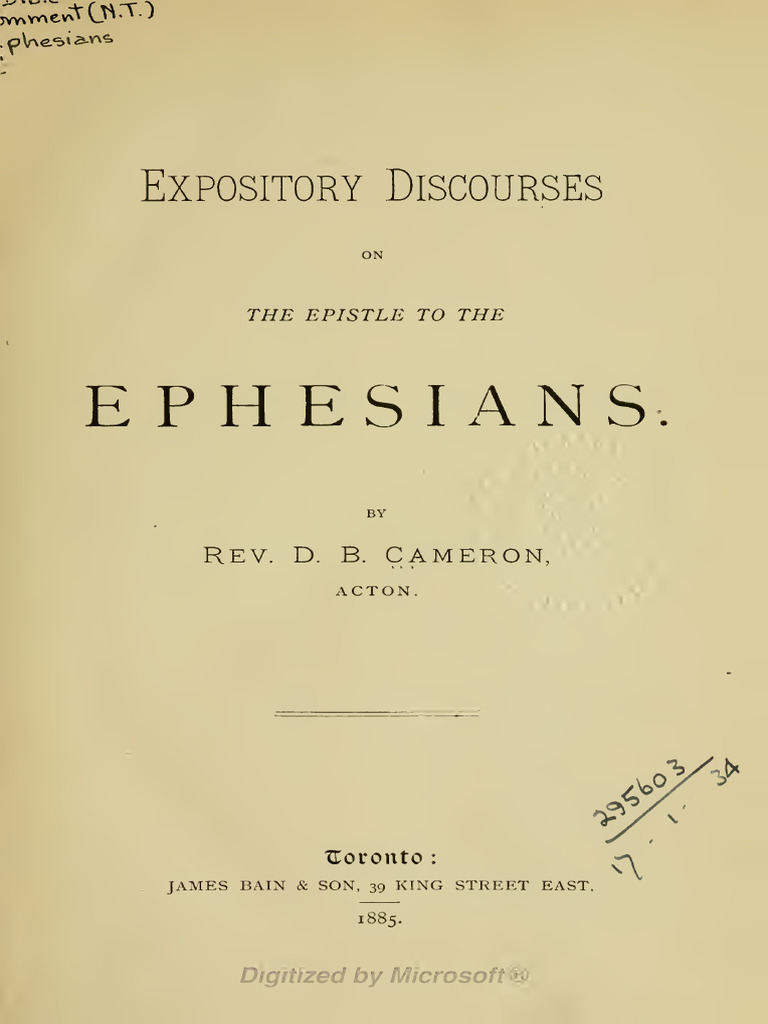 Expository Discourses On The Epistle To The Ephesians (D. B. Cameron ...