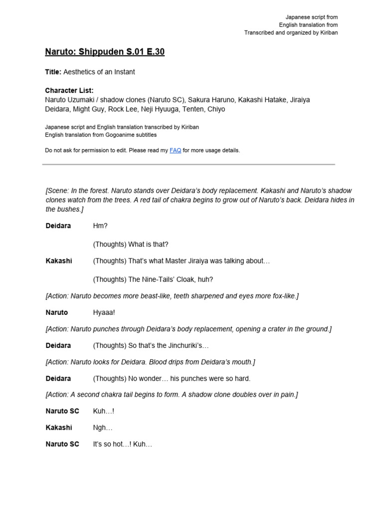 Naruto Shippuden Episode 30 Transcript | PDF