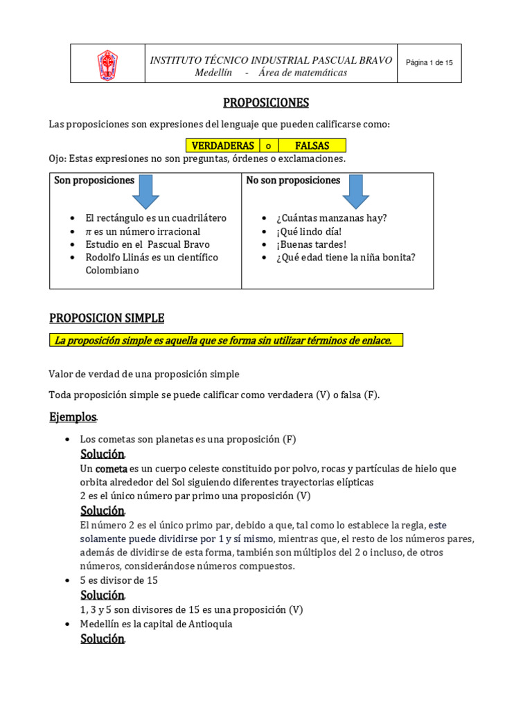 Proposiciones | PDF | Proposición | Matemáticas