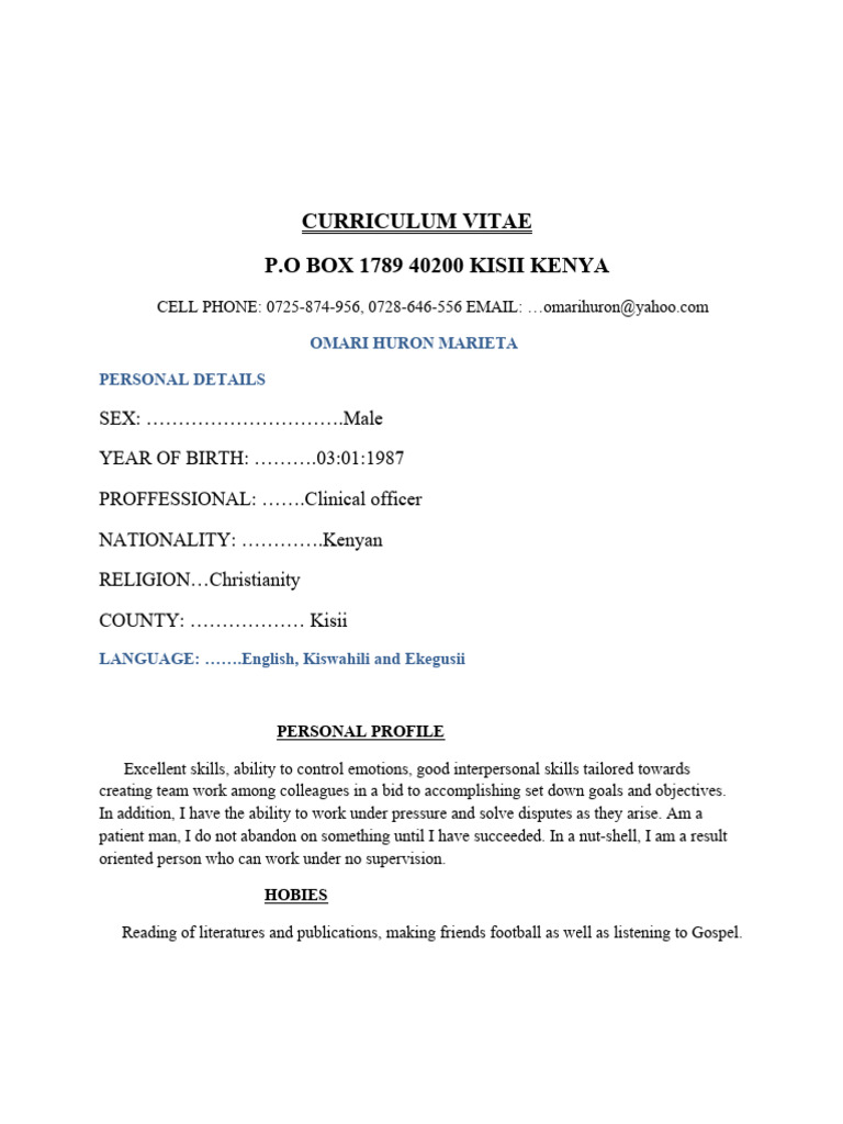 Curriculum Vitae Huron | PDF | Kenya | Hospital