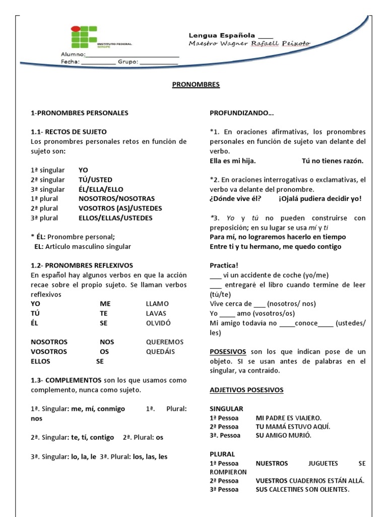 Pronombres - Verbo Ser y Estar | PDF | Verbo | Pronombre