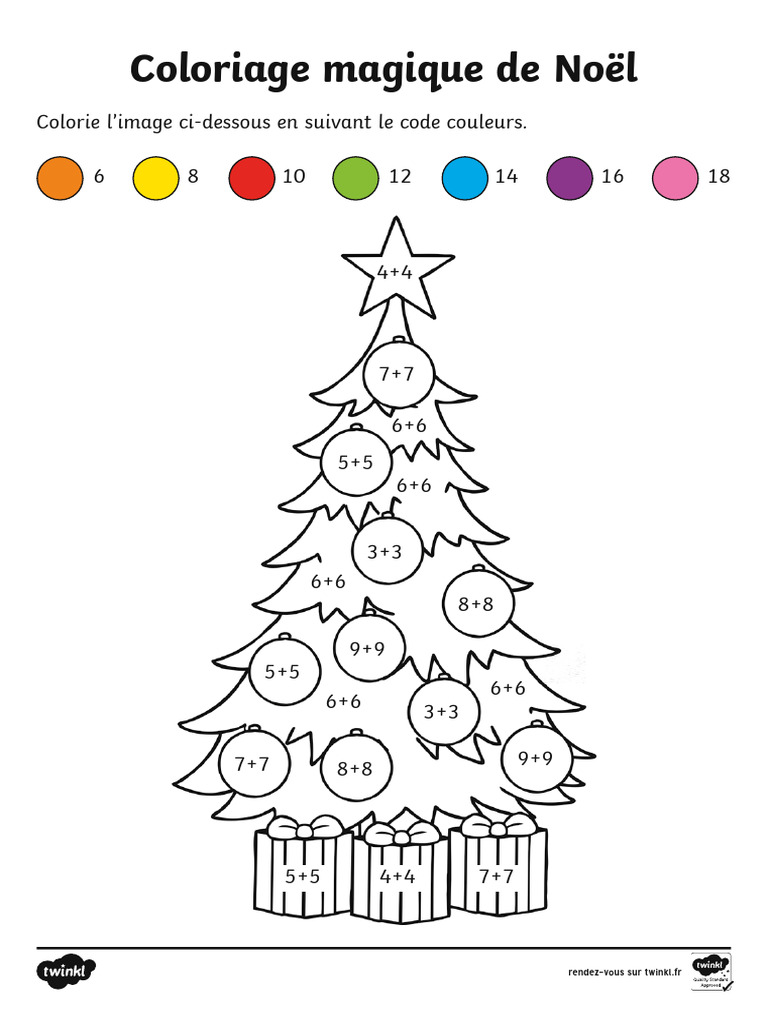 Coloriage magique de Noël avec additions | PDF