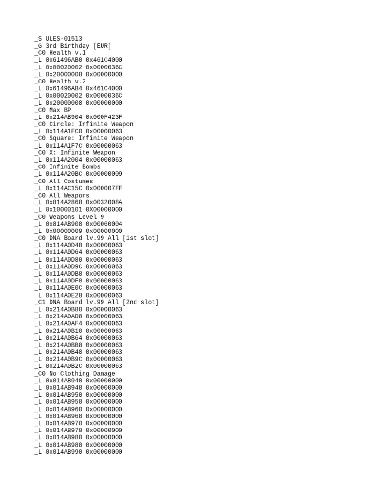 Cheats The 3rd Birthday PSP | PDF