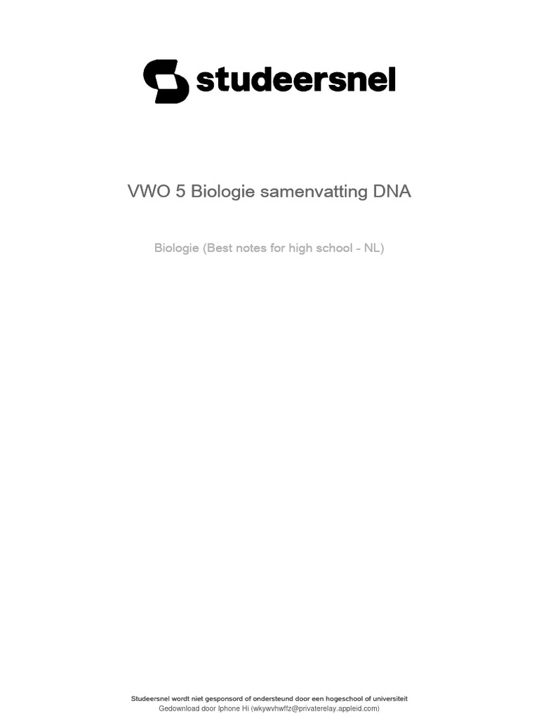 Vwo-5-Biologie-Samenvatting-Dna 2 | PDF