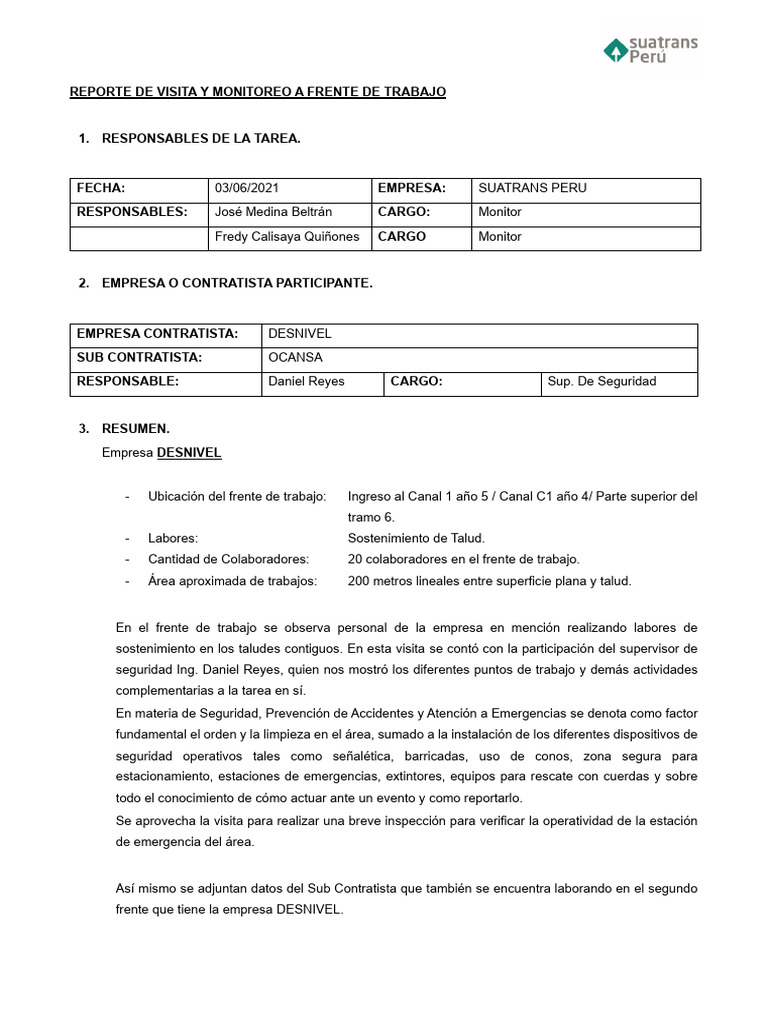 Reporte de Visita Empresa Desnivel | PDF