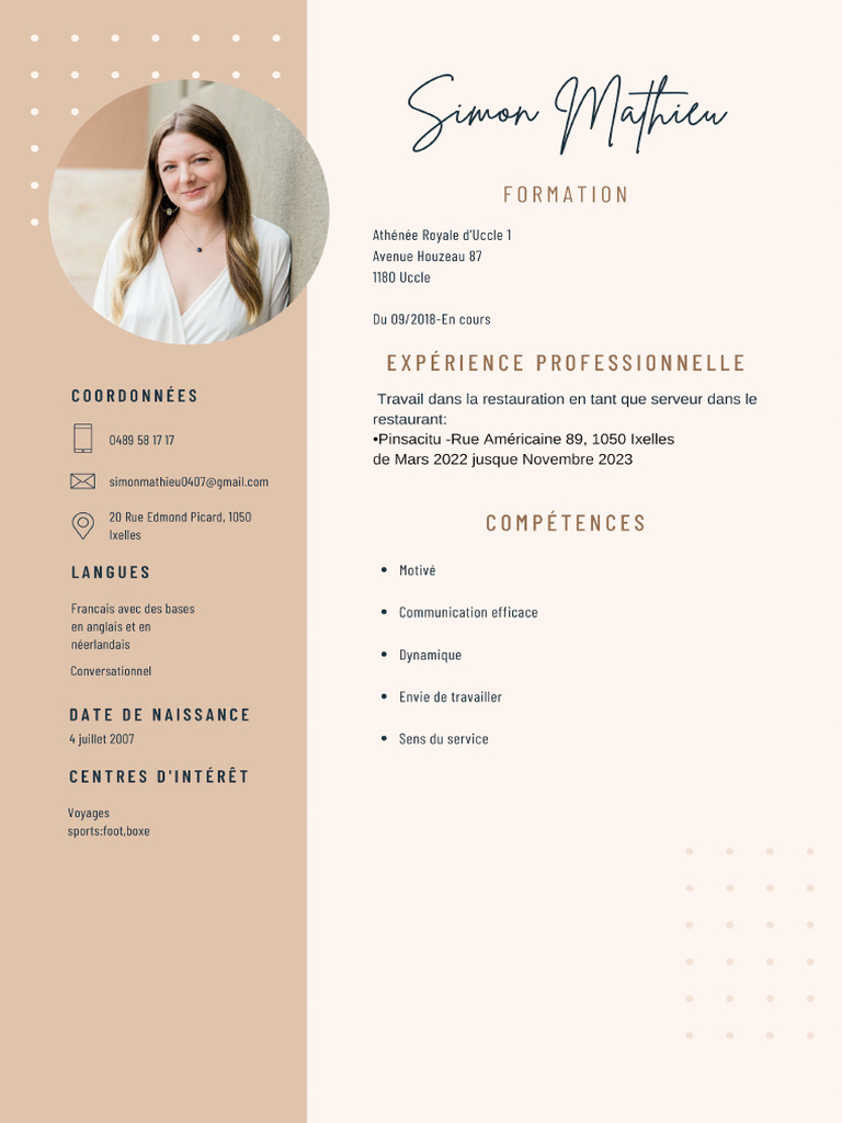 CV Professionnel Simple Pastel Et Féminin Beige Et Marron | PDF