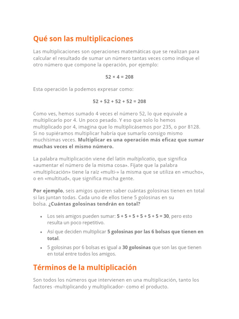 Concepto y Ejemplos de Multiplicación | PDF | Multiplicación | Matemáticas