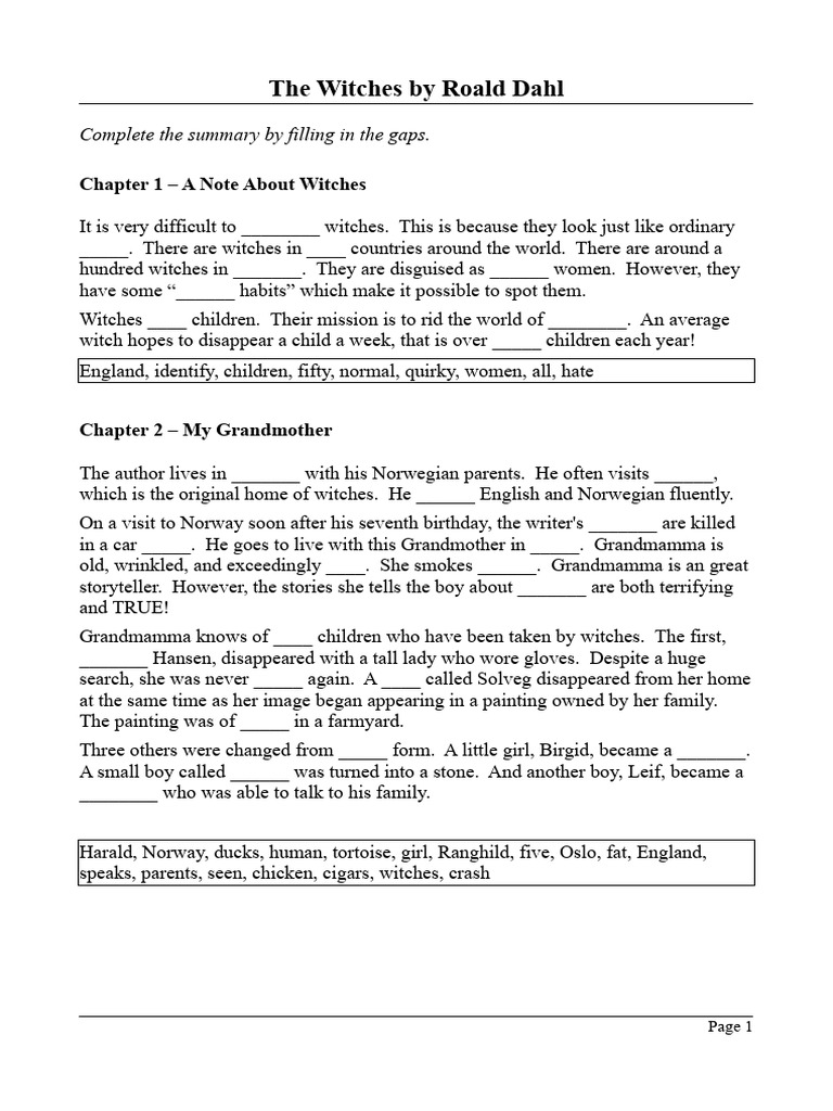 The Witches by Roald Dahl: Chapter 1 - A Note About Witches | PDF