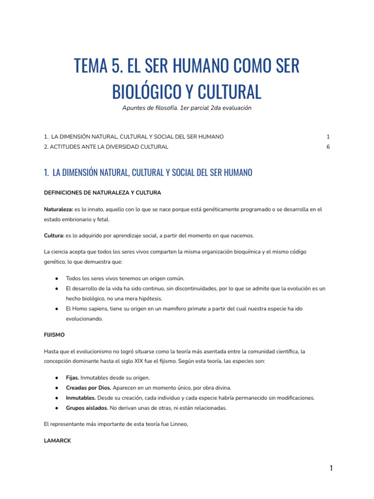 Tema 5 - El Ser Humano Como Ser Biológico y Cultural | PDF | Evolución ...