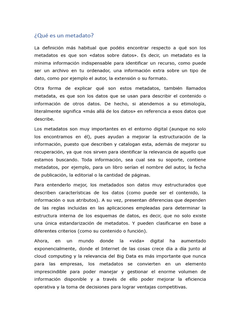 ¿Qué Son Los Metadatos | PDF | Metadatos | Información