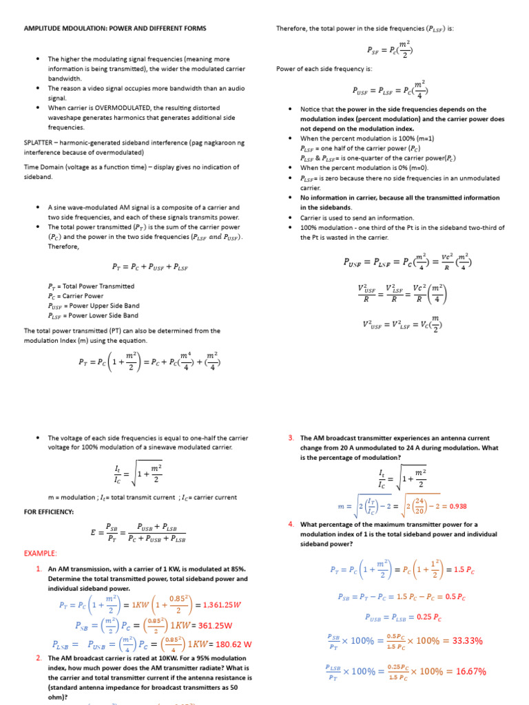 AM Modulation Power and Sideband Analysis | PDF | Frequency Modulation ...