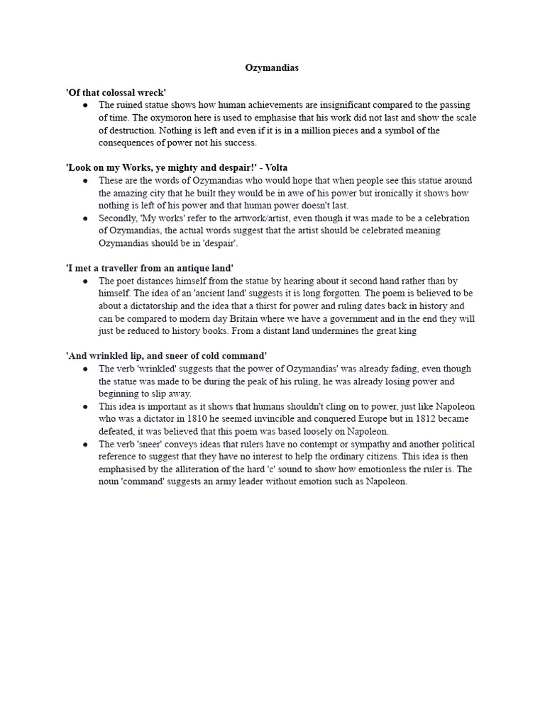 Ozymandias 'Of That Colossal Wreck': 'I Met A Traveller From An Antique ...