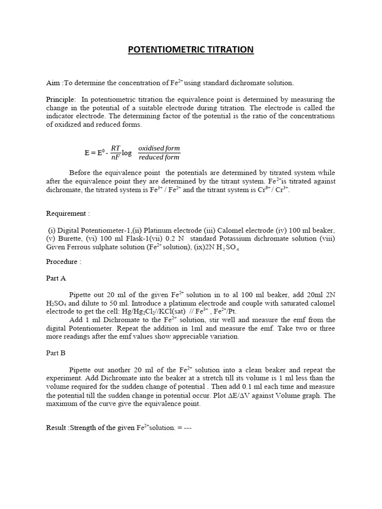 Potentiometric Titration | PDF