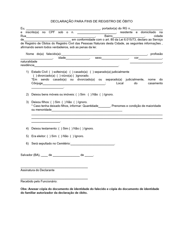 Declaração De Óbito Pdf