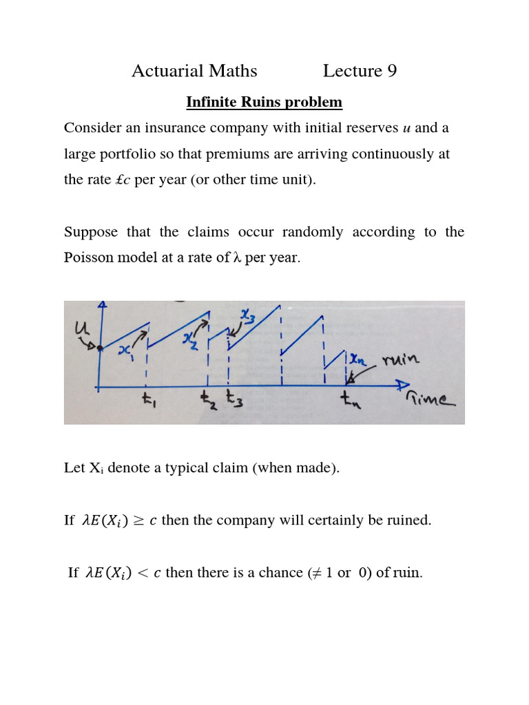 Actuarial Maths Lecture 9 Infinite RuinNew | PDF | Statistical Theory ...