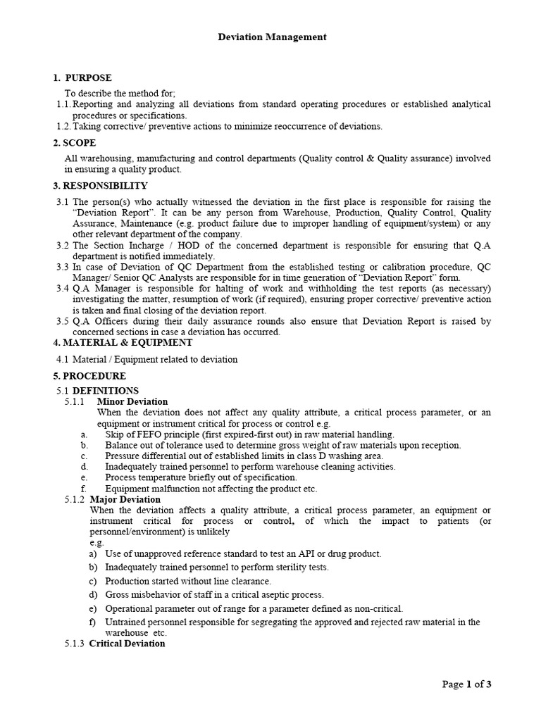 16a. Deviation Management | PDF | Quality Assurance