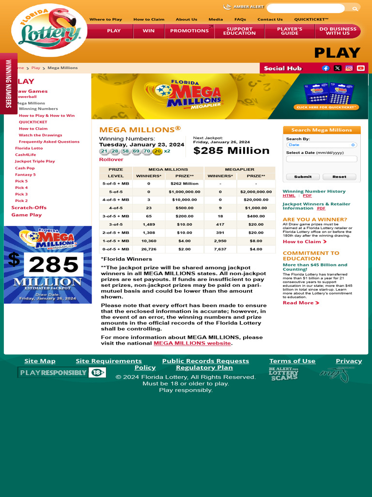 Florida Lottery - Mega Millions | PDF | Mega Millions | Lottery