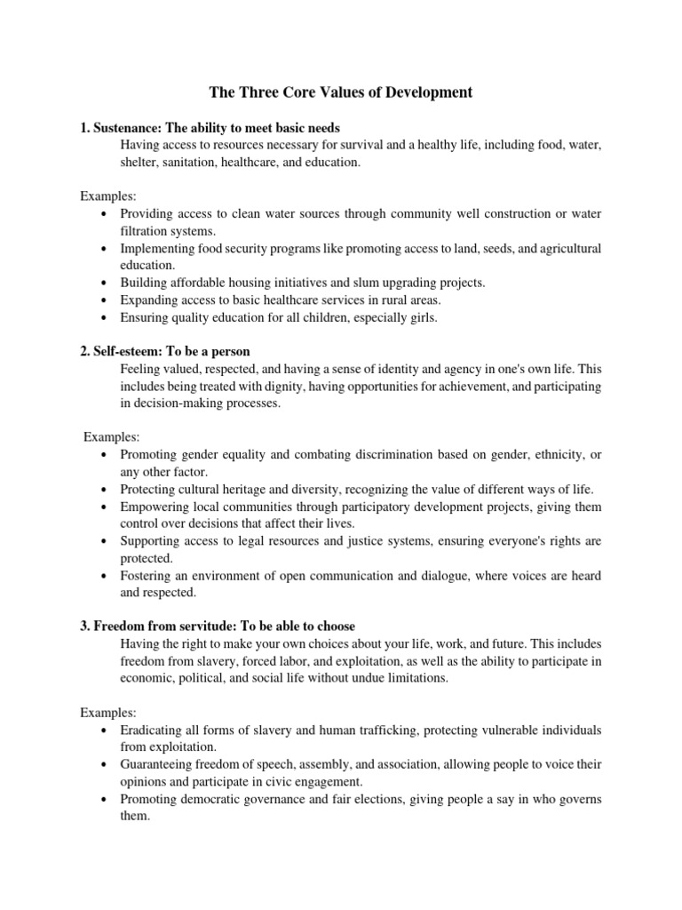 The Three Core Values and Objectives of Development | PDF | Empowerment ...
