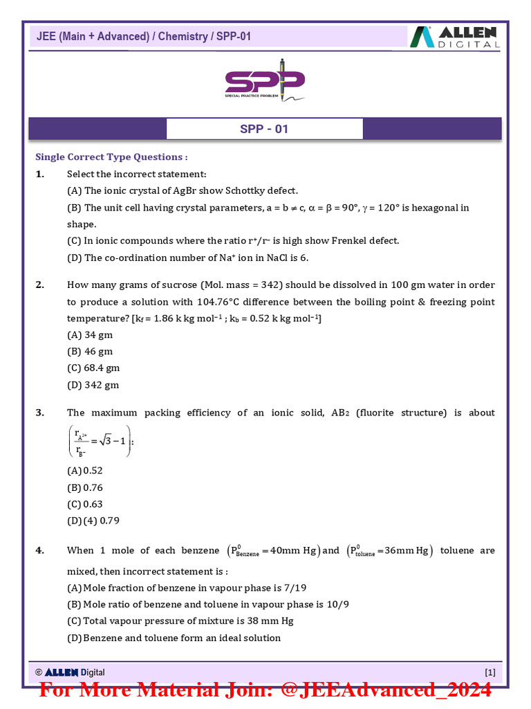 SPP 01 | PDF | Mole (Unit) | Physical Chemistry