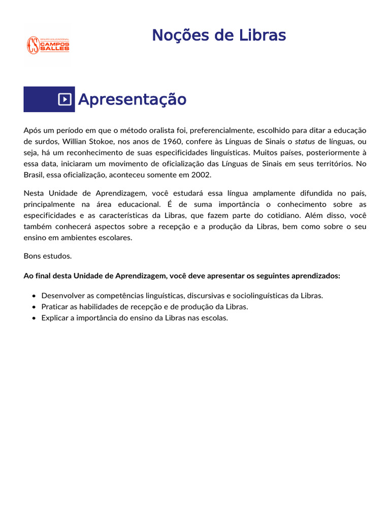 D01 Módulo 1 | PDF | Linguagem de sinais | Surdez