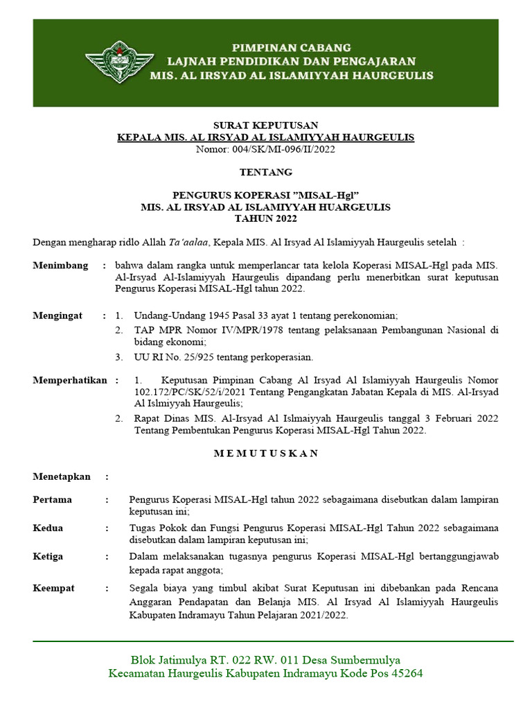 Pengurus Koperasi MISAL-Hgl 2022 | PDF | Pengelolaan Keuangan & Uang