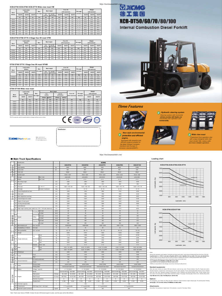 XCMG XCB-DT50 - 60 - 70 - 80 - 100 Diesel Forklifts Technical ...